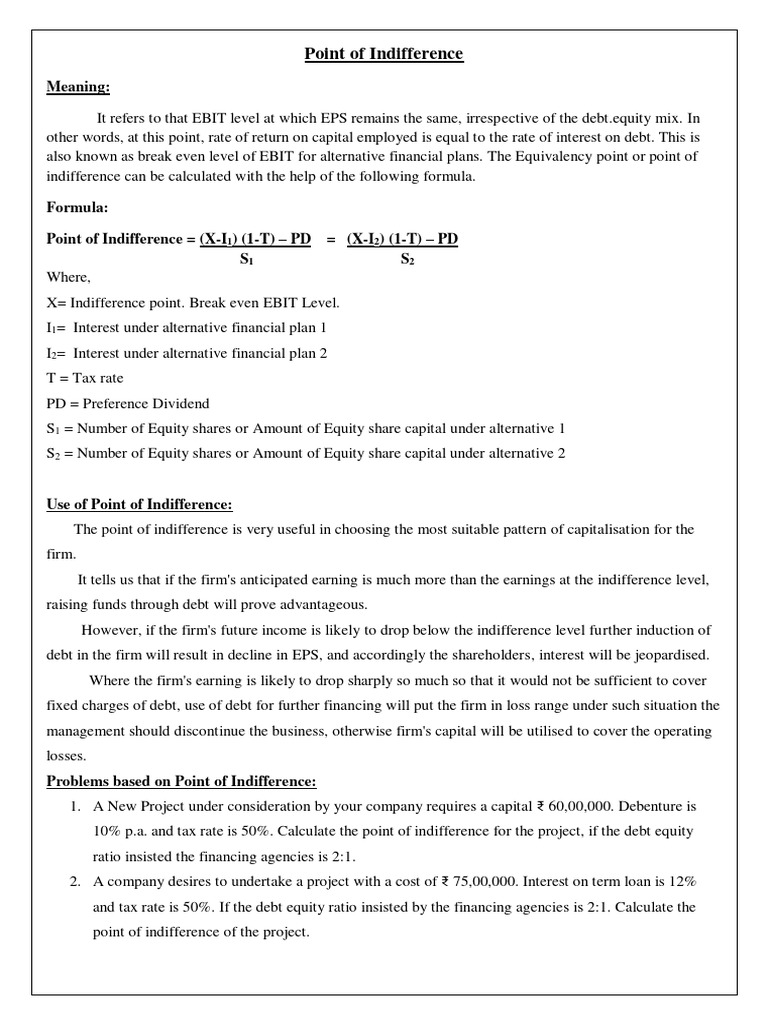 Point of Indifference | Download Free PDF | Financial Capital | Equity ...