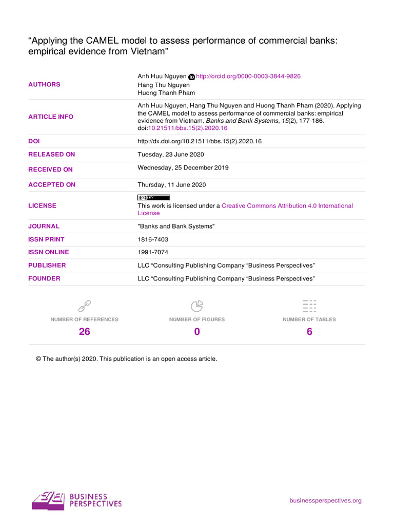 Applying The CAMEL Model To Assess Performance of | PDF | Banks ...