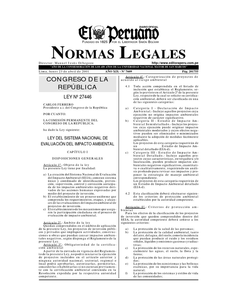 Tema 10 Ley 27446 Ley Del Sistema Nacional de Evaluacion Del Impacto ...