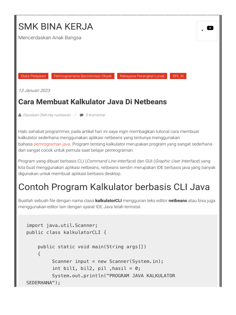 Cara Membuat Kalkulator Java Di Netbeans - SMK BINA KERJA | PDF