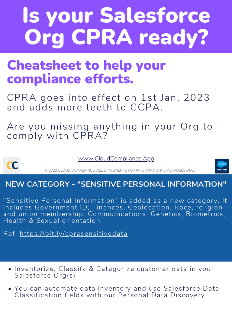 Cpra Salesforce Cheat Sheet Cloud Compliance Pdf Computer Security Security