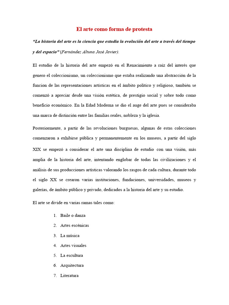 El arte como forma de protesta 1 | PDF | Historia del Arte | Las emociones