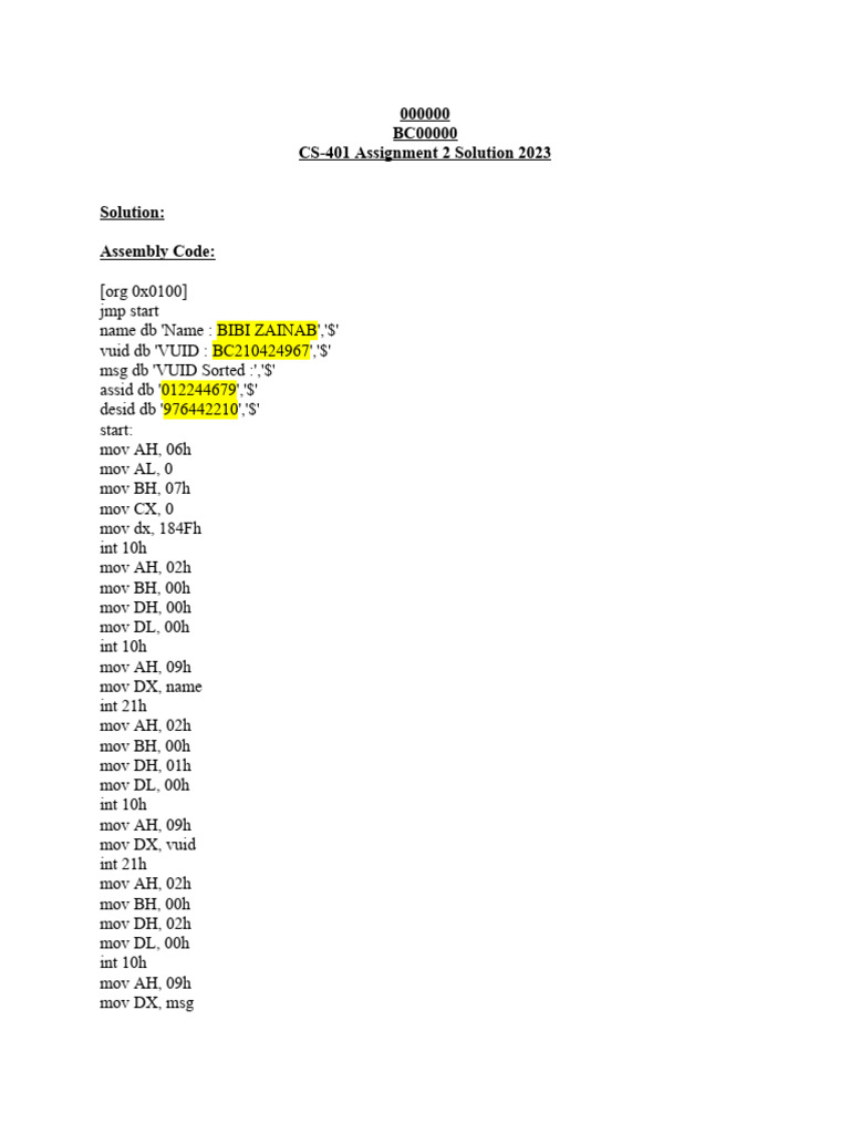 CS401 Assignment 2 Solution 2023 | PDF