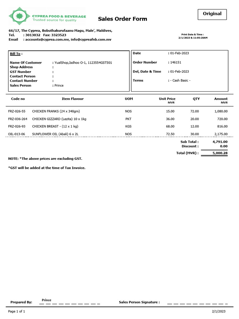 Sales Order Form: Original | PDF | Taxes | Government Finances