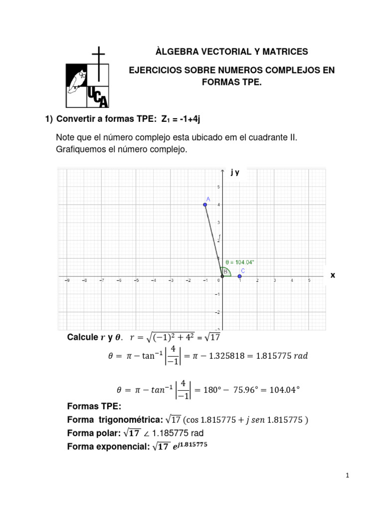 Ejercicios Sobre Numeros Complejos. Formas TPE | PDF | Número complejo ...