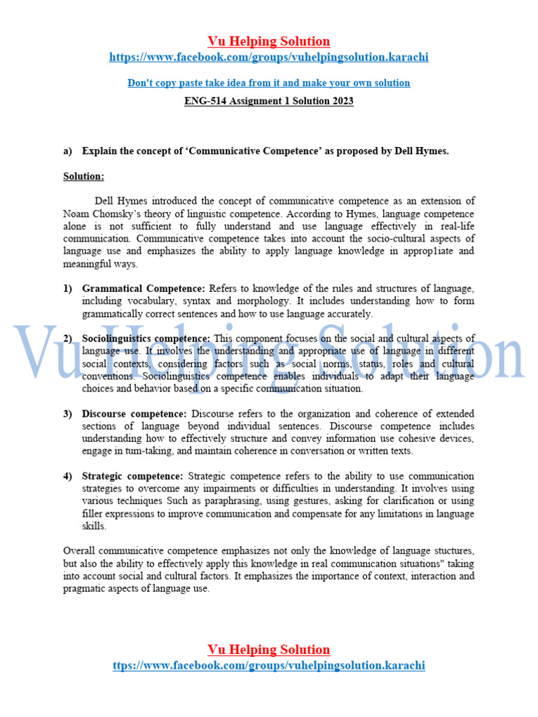 ENG514 Assignment 1 Solution 2023 | PDF | Language Acquisition | Communication