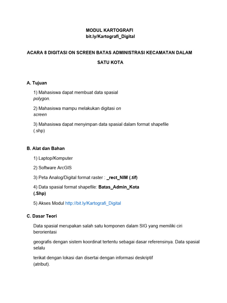 Modul 8 Digitasi On Screen Batas Kecamatan Dalam Satu Kota | PDF | Seni | Komputer
