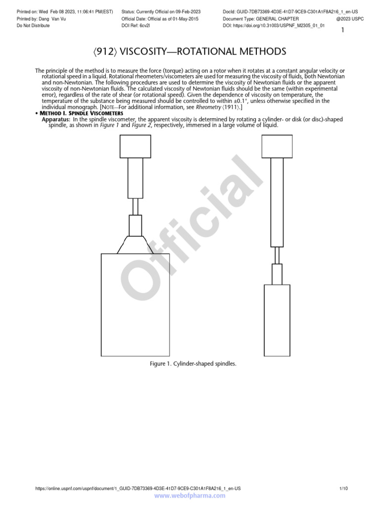 〈912〉 Viscosity-Rotational Methods | PDF | Viscosity | Physics