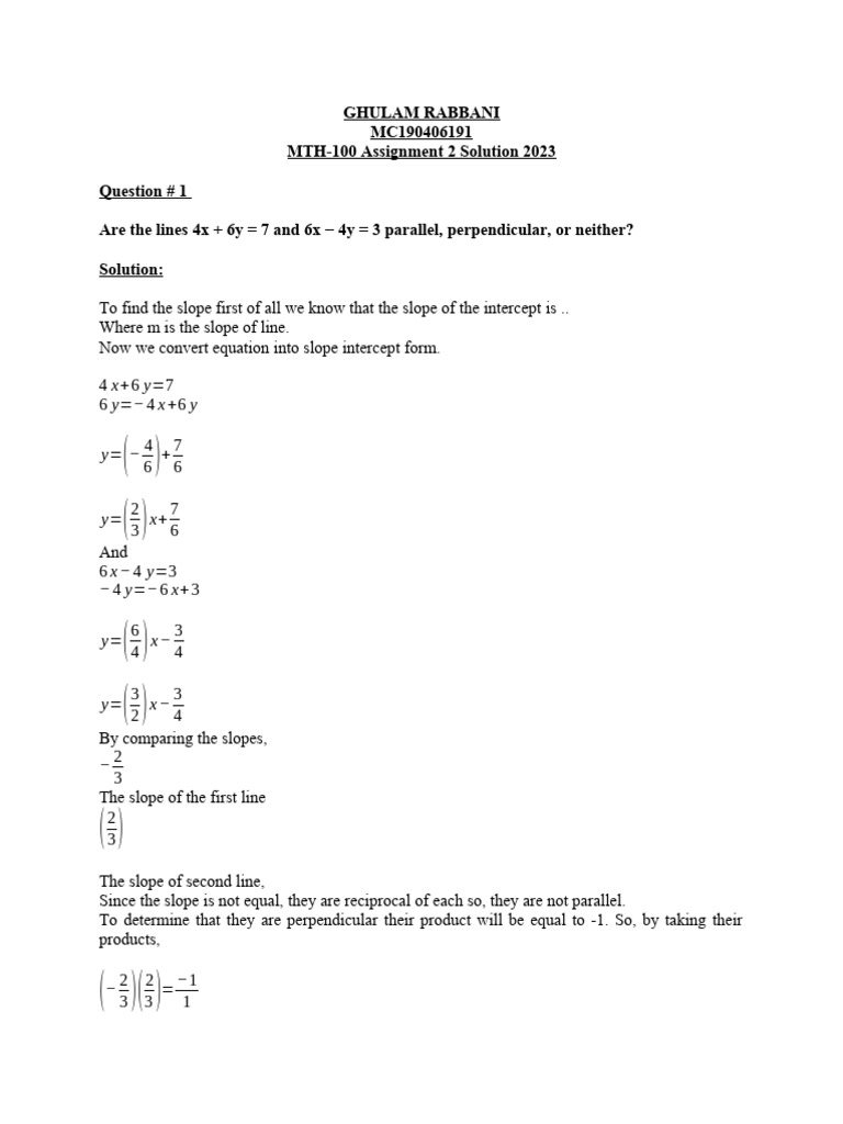 MTH100 Assignment 2 Solution 2023 | PDF