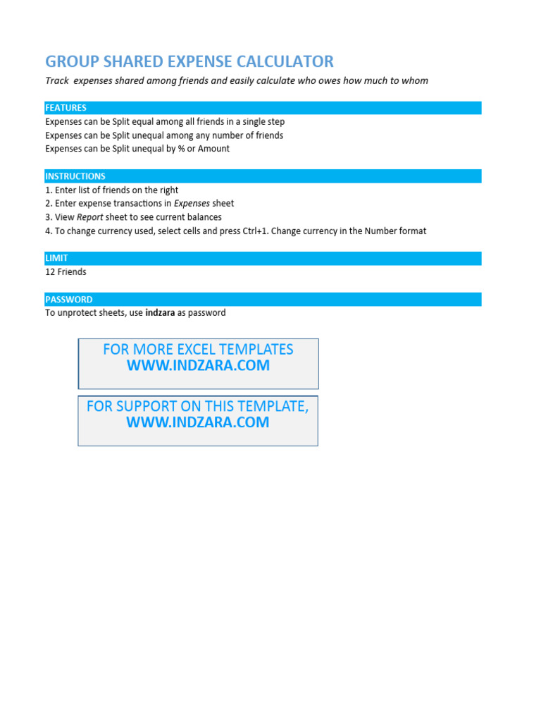 Indzara Group Shared Expense Calculator v1 | PDF