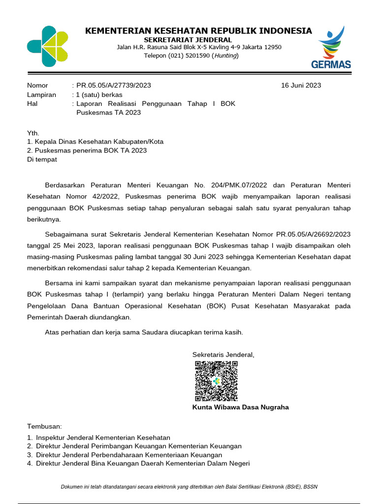 Surat Sekjen - Laporan Tahap 1 | PDF