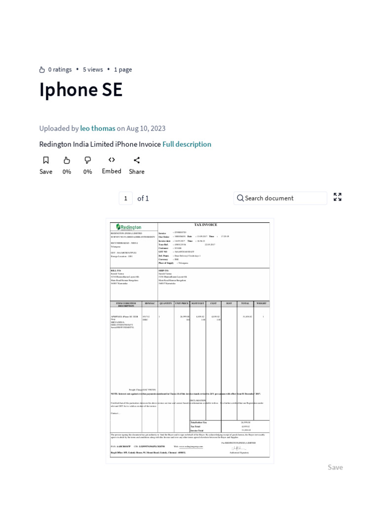 Iphone SE - PDF - Invoice - Business | PDF | Invoice | Taxes