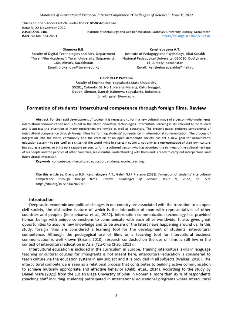 Formation of Students' Intercultural Competence Through Foreign Films ... Formation of Students' Intercultural Competence Through Foreign Films ...