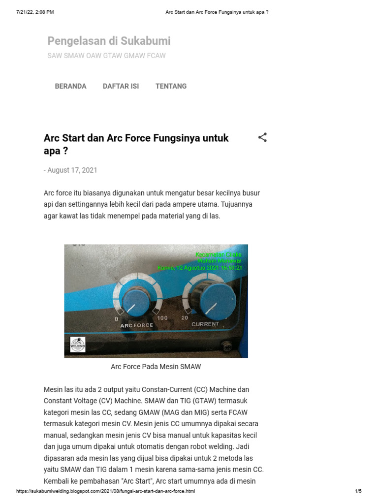 Fungsi Arc Start dan Arc Force Las | PDF | Teknologi & Rekayasa