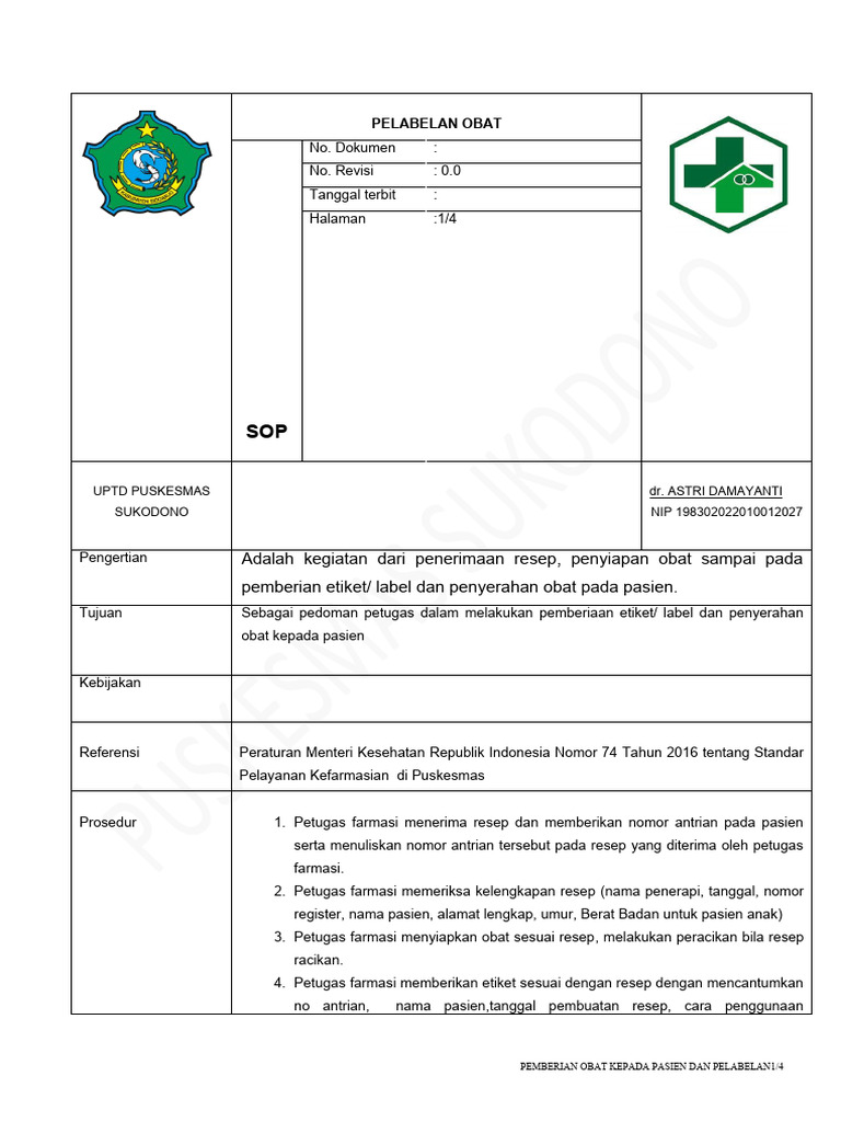 Sop Pelabelan Obat | PDF | Pengembangan Diri