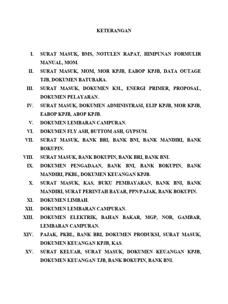 Keterangan Ruang Arsip PLN | PDF