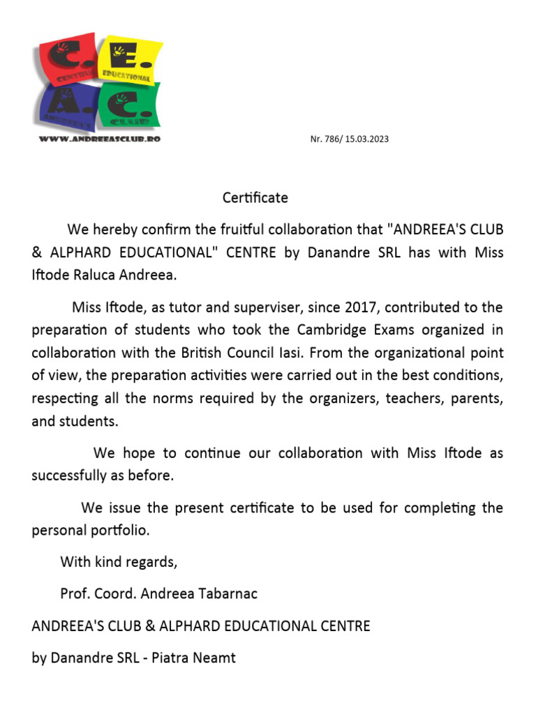 Certificate of Collaboration with Tutor | PDF
