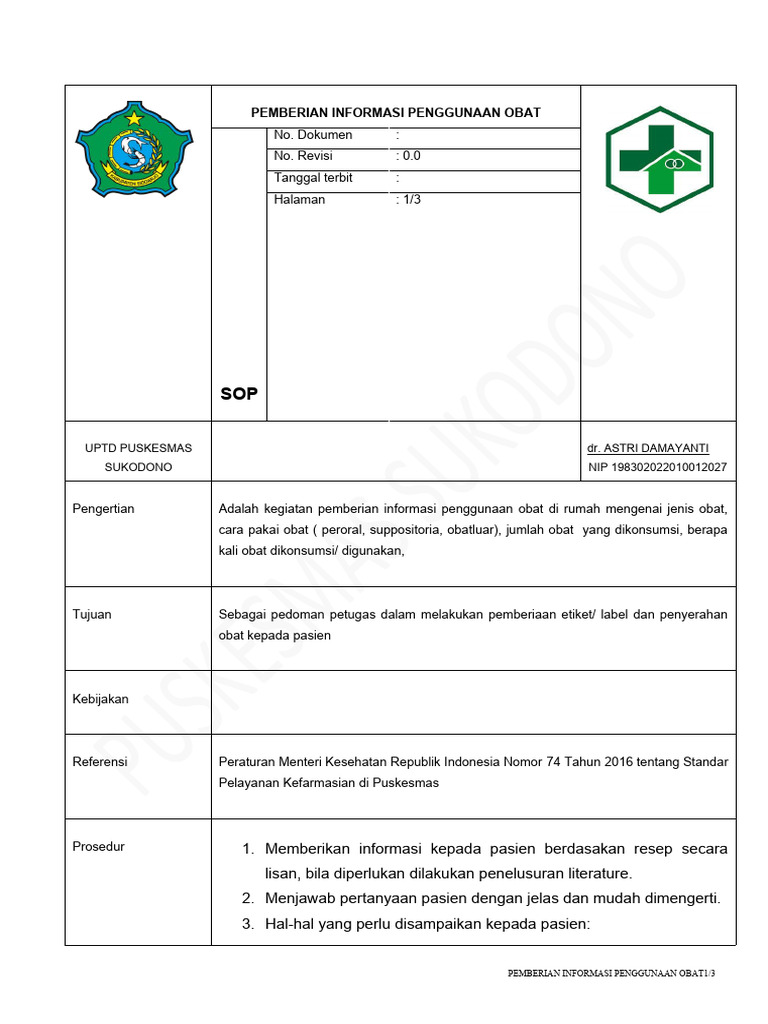Sop Pemberian Informasi Penggunaan Obat | PDF
