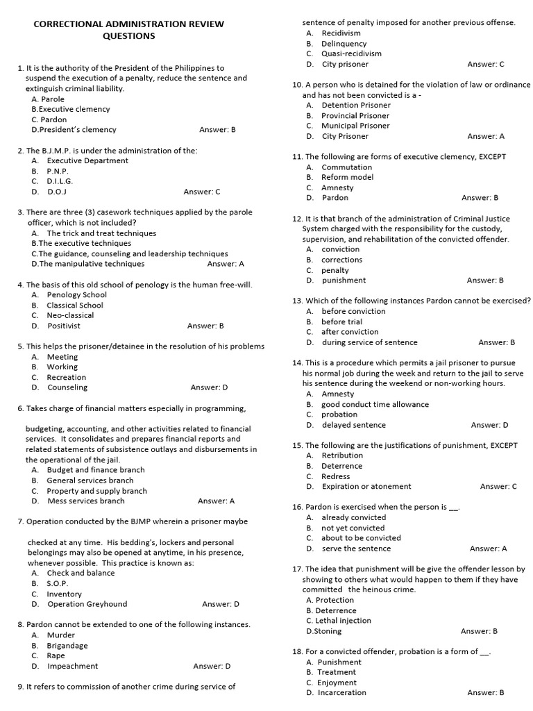Correctional Administration Review Questions | PDF | Prison | Probation