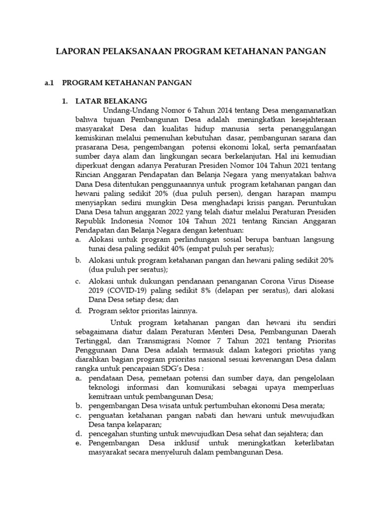 Laporan Pelaksanaan Program Ketahanan Pangan | PDF