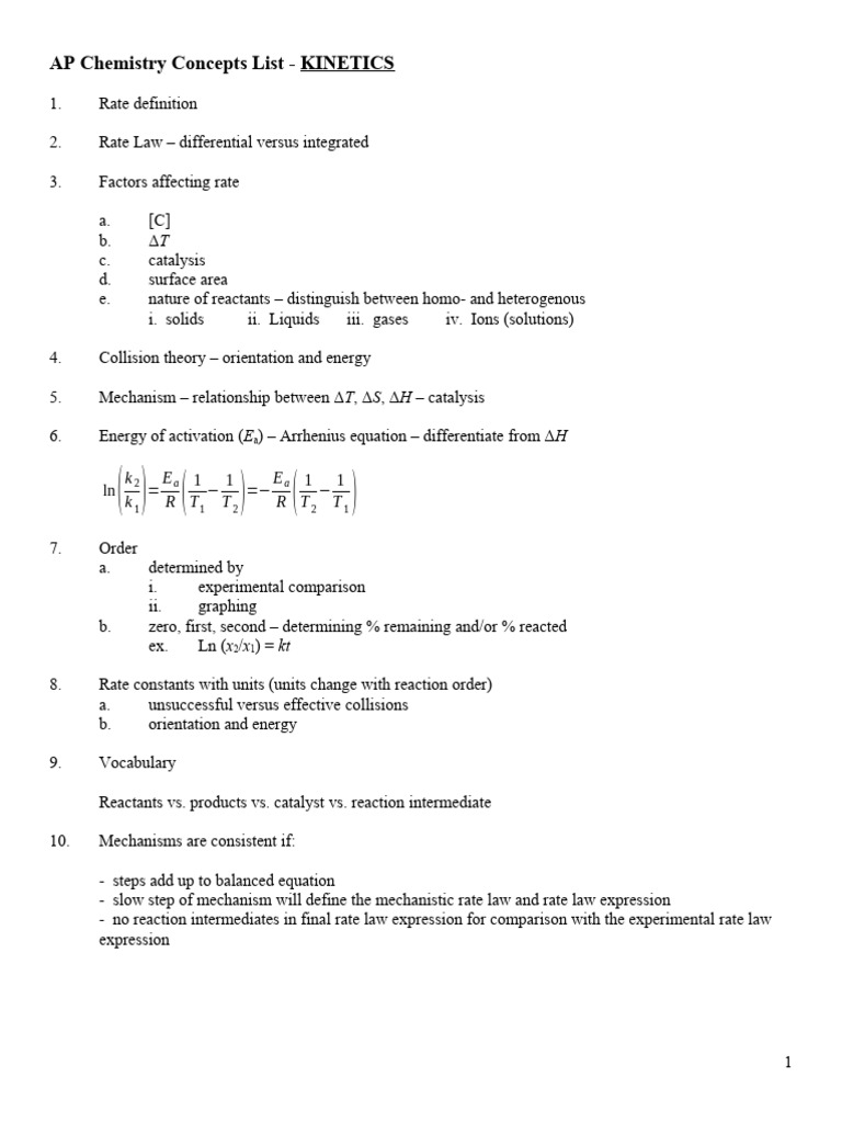 AP Chemistry Kinetics Concepts | PDF | Reaction Rate | Activation Energy