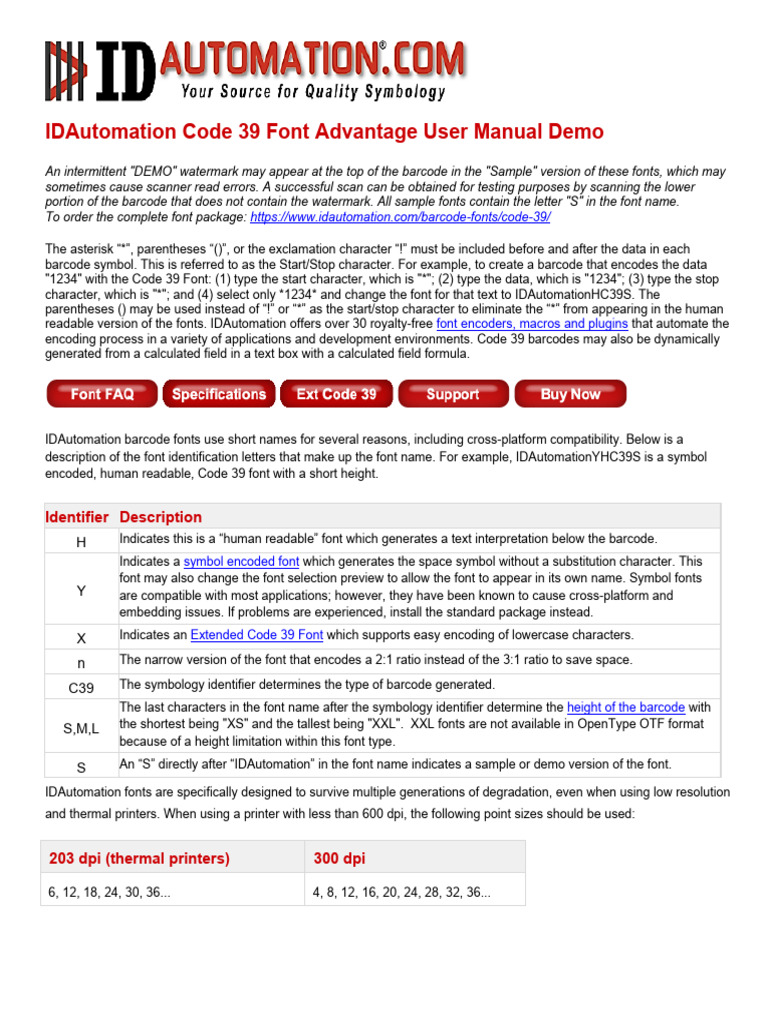 IDAutomation Code 39 Font Manual | Download Free PDF | Barcode ... IDAutomation Code 39 Font Manual | Download Free PDF | Barcode ...