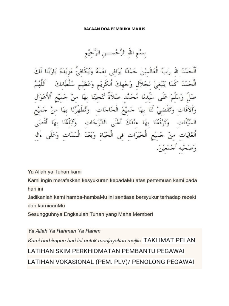 Bacaan Doa Pembuka Majlis | PDF