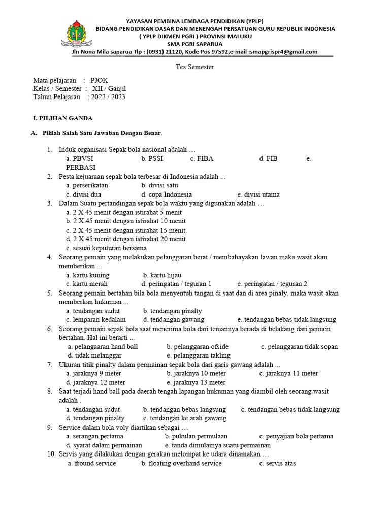Soal PJOK Kelas XII | PDF