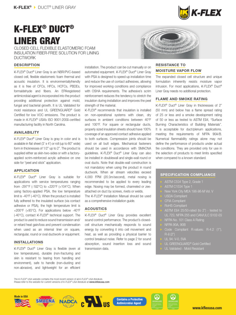 Kflex Ductliner Grey | PDF | Duct (Flow) | Building Materials