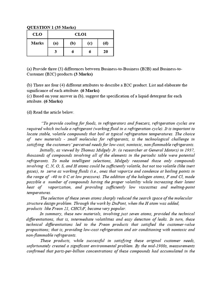 Question 1 - Test SKTK 4143 2122-1 | PDF | Chlorofluorocarbon ...
