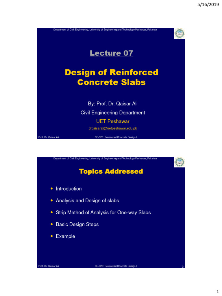 Lecture 07-Design of Reinforced Concrete Slabs Color | PDF | Concrete | Reinforced Concrete