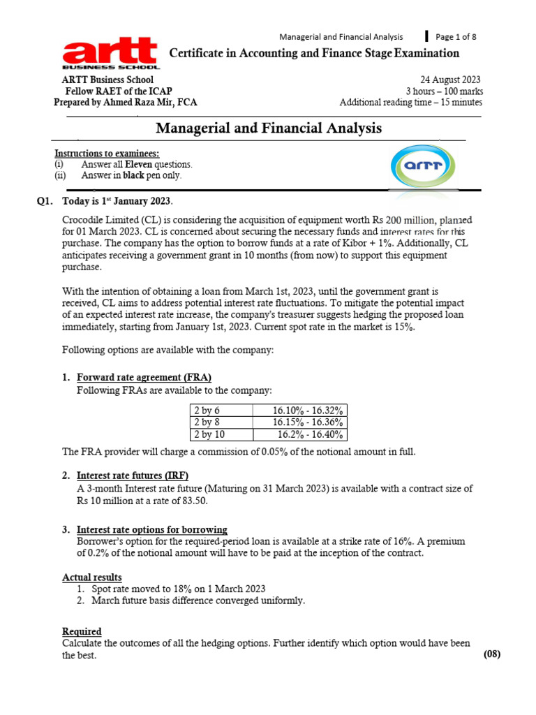 MFA Mock September 2023 - by Ahmed Raza Mir, FCA | PDF | Dividend | Bonds (Finance)