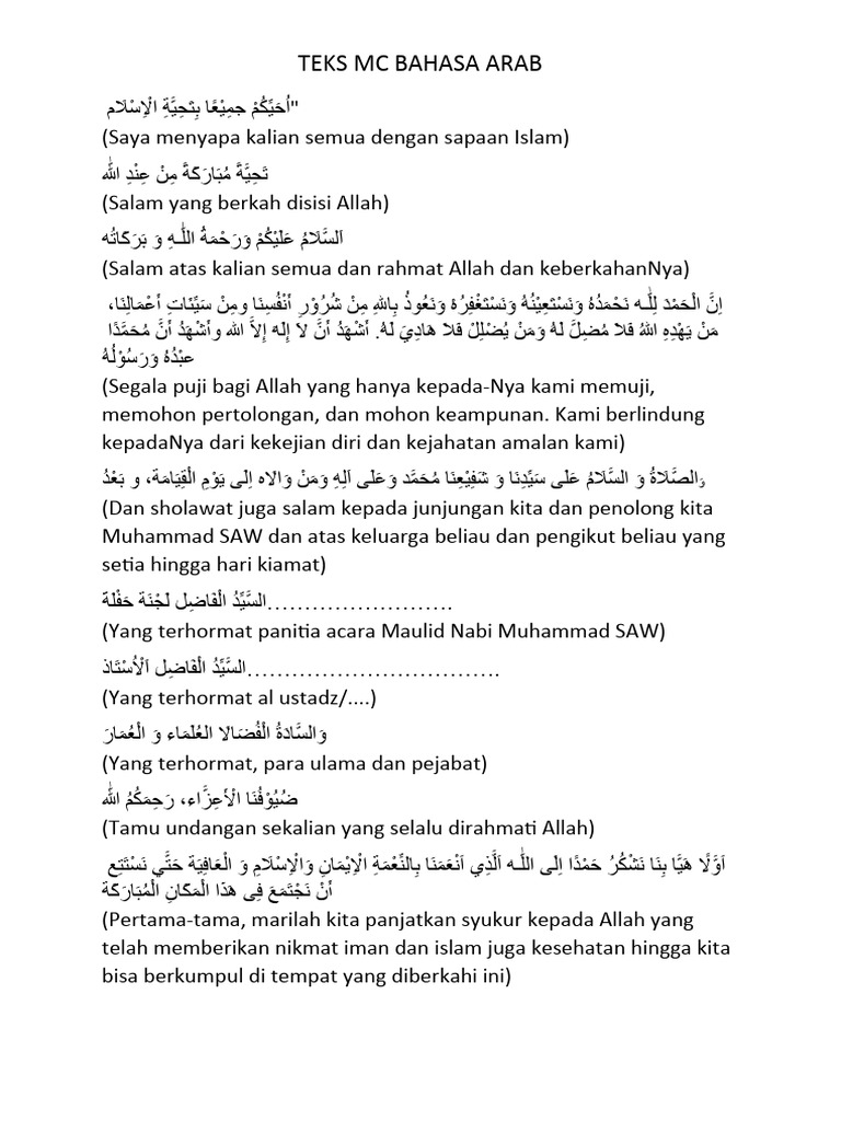 Teks MC Bahasa Arab | PDF | Seni & Disiplin Bahasa | Kajian Bahasa Asing
