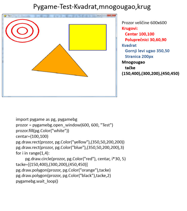 Pygame Test Kvadrat, Mnogougao, Krug | PDF | Technology & Engineering