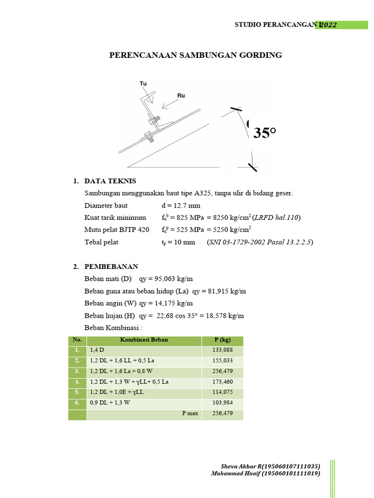 Perencanaan Sambungan Gording 2022 | PDF
