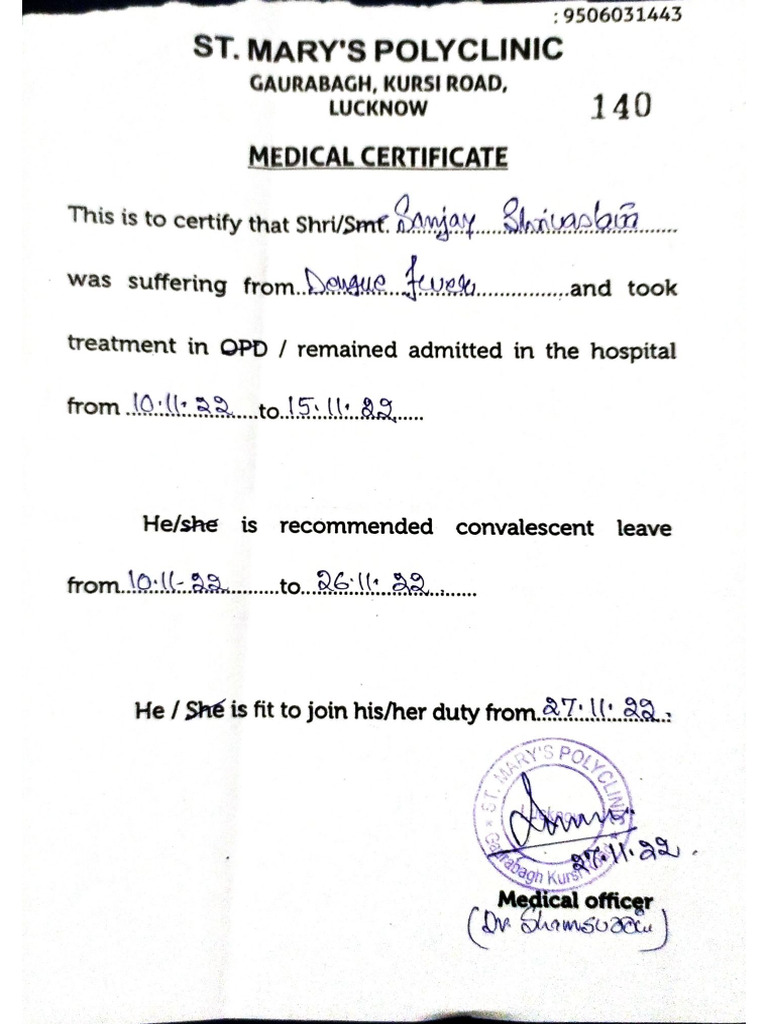 Medical Fitness Certificate | PDF