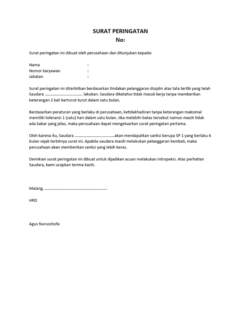Surat Peringatan Karyawan | PDF