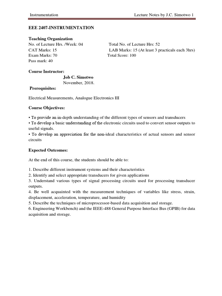 Eee 2407 - Instrumentation Nov-Mar 2019-2 | PDF | Accuracy And ...