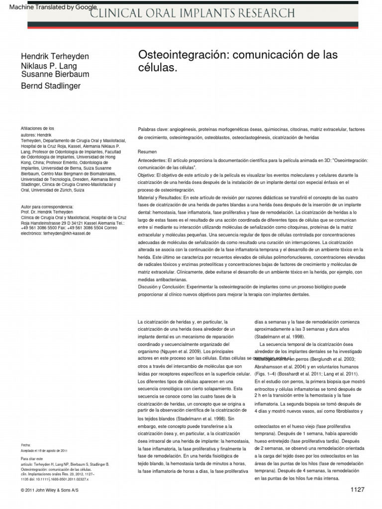 Clin Oral Implants Res 2011 Terheyden-1 | PDF | Plaqueta | Inflamación