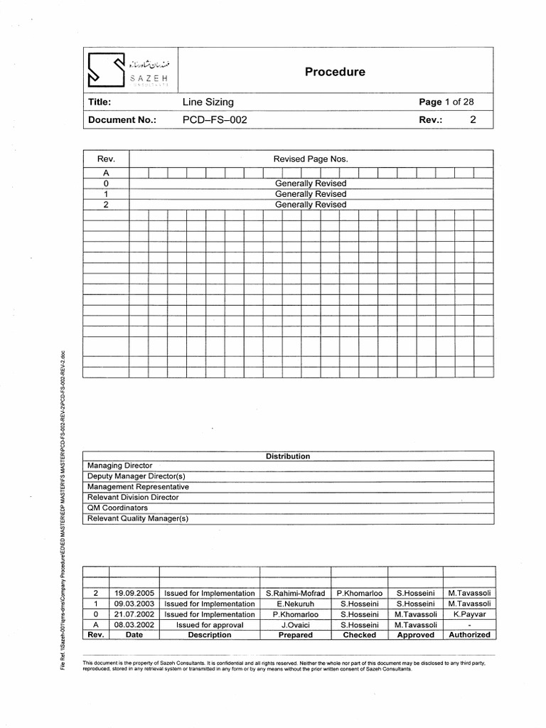 Sazeh Procedure For Line Sizing | PDF
