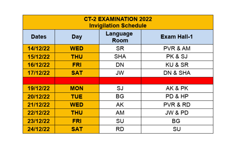 CT-2 Invigilation Schedule (10&12) | PDF CT-2 Invigilation Schedule (10&12) | PDF