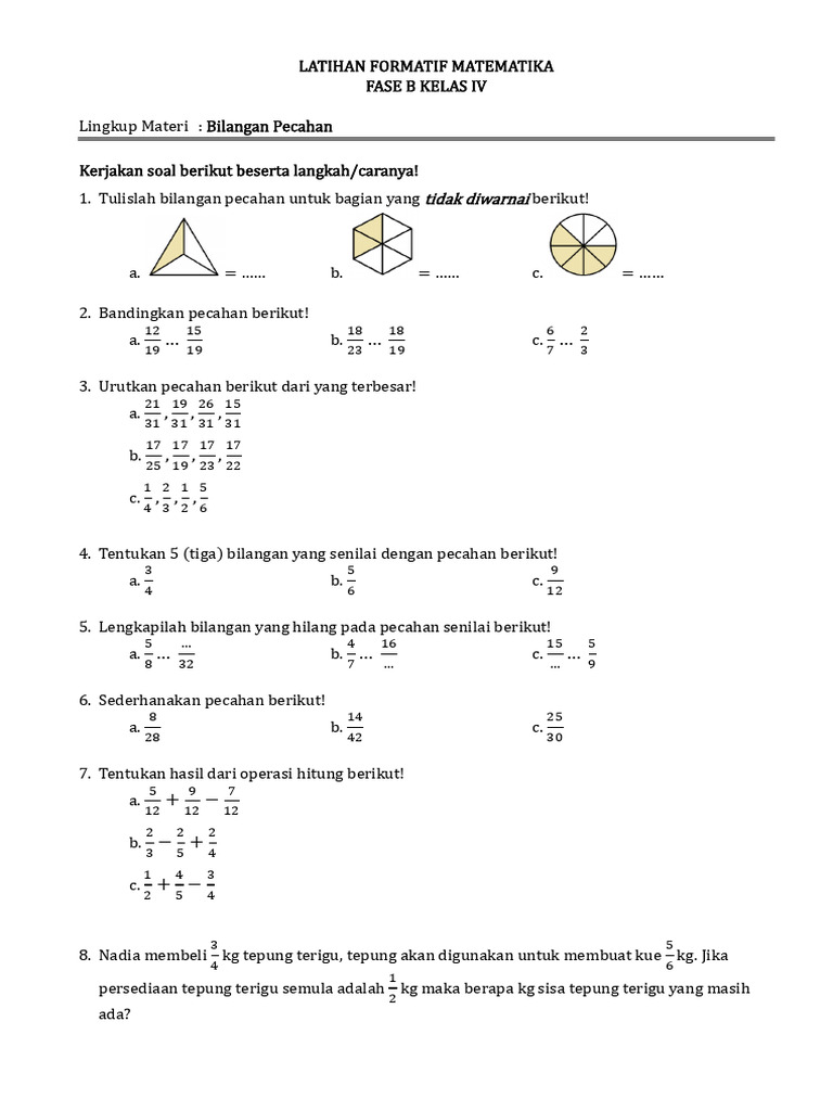Latihan Formatif Matematika - Pecahan | PDF