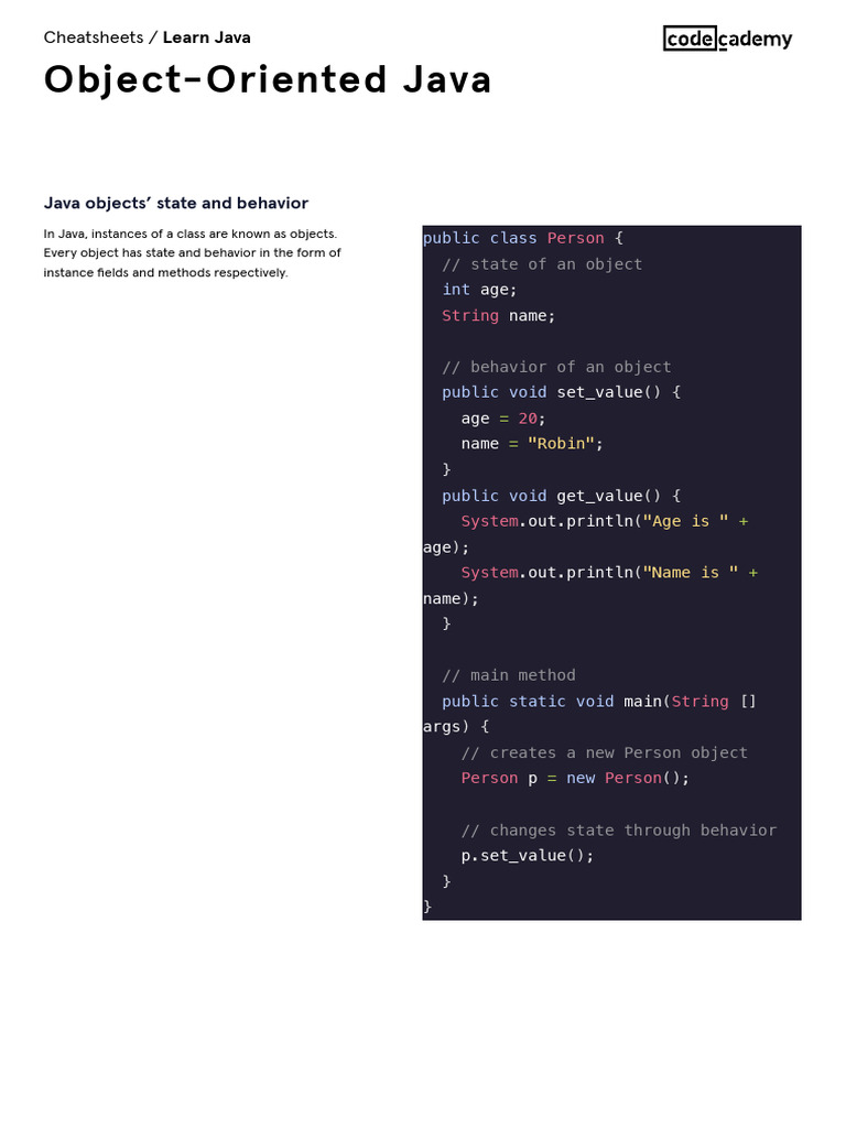 Object Oriented Java Cheatsheet Pdf Programming Constructor Object Oriented Programming 0404