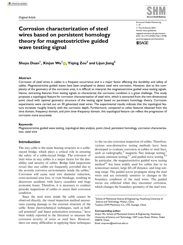 Corrosion Characterization of Steel Wires Based On Persistent Homology ...