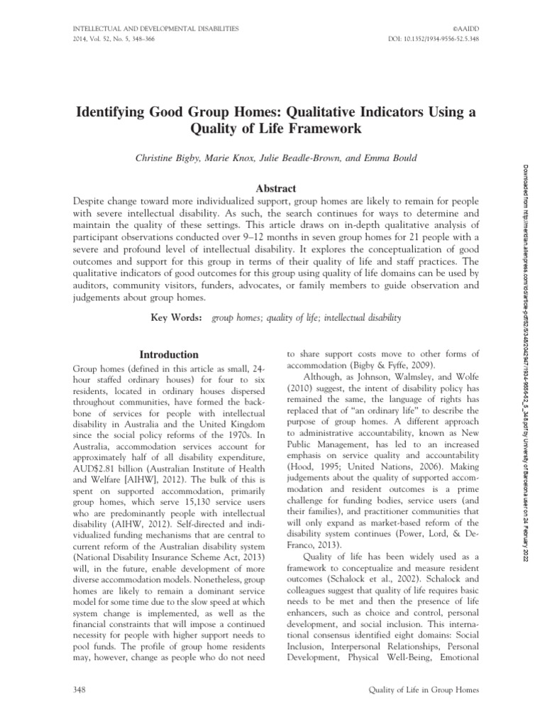 Identifying Good Group Homes: Qualitative Indicators Using A Quality of ...