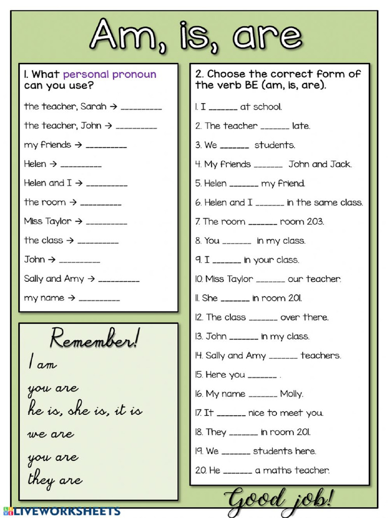 Am, Is, Are Worksheet | PDF