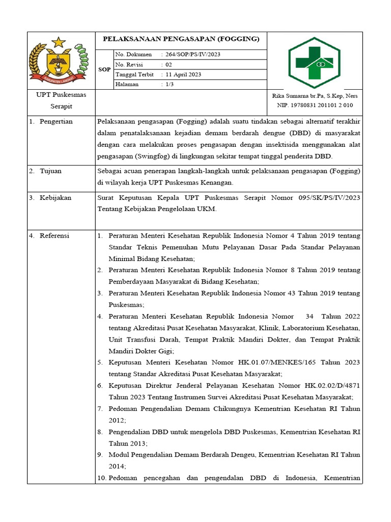 23 (2.6.5.B Sop Pelaksanaan Pengasapan (Fogging) ) | PDF