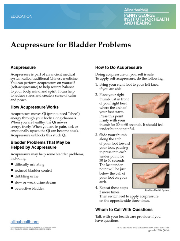 Acupressure Techniques for Bladder Control | PDF | Acupressure | Foot