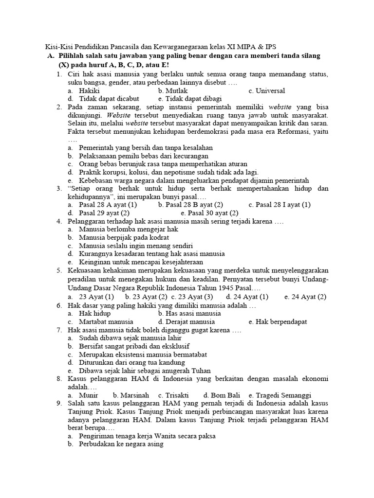 Kisi2 PPKN Kls XI MIPA & IPS | PDF