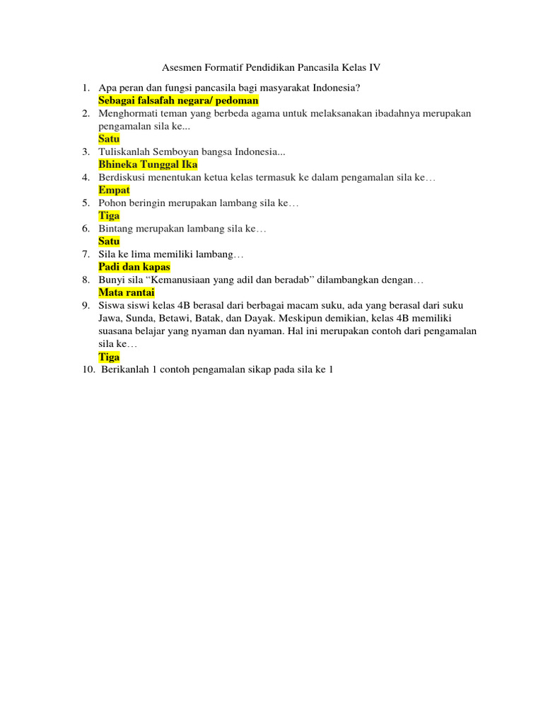 Asesmen Formatif 1 PPKN - Pengamalan Pancasila | PDF